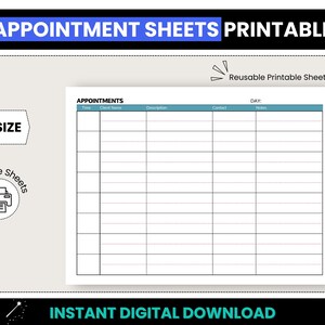 Appointment Sheets Printable, A4 Appointments Printable, A4 Landscape ...