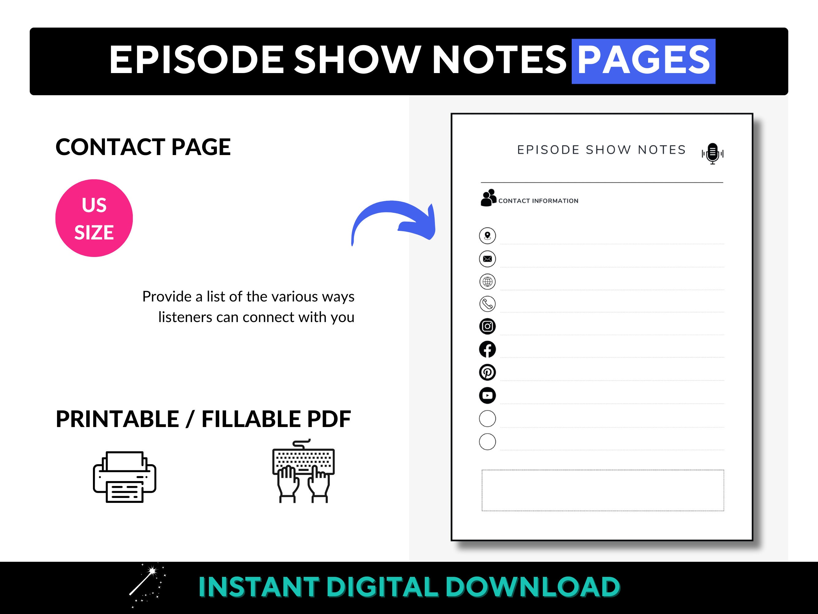 Podcast Episode Show Notes Template, US Printable Podcast Show Notes ...