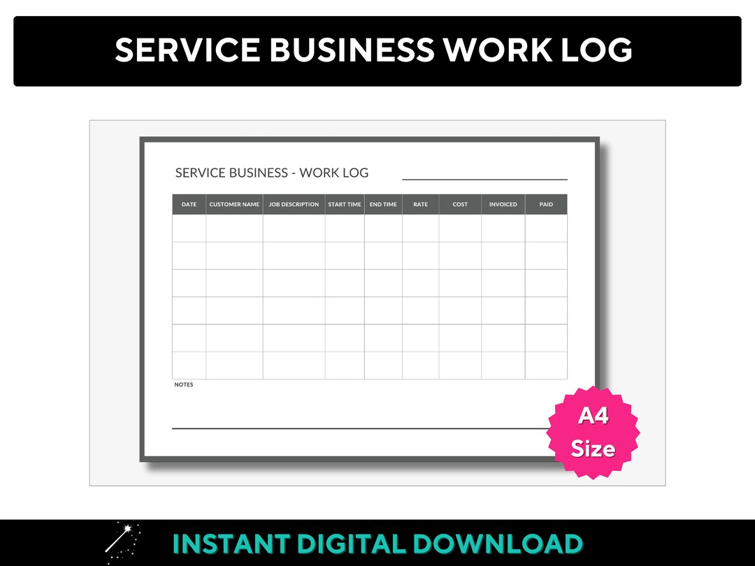 Service Business Work Log Printable Template A4 Size Work - Etsy