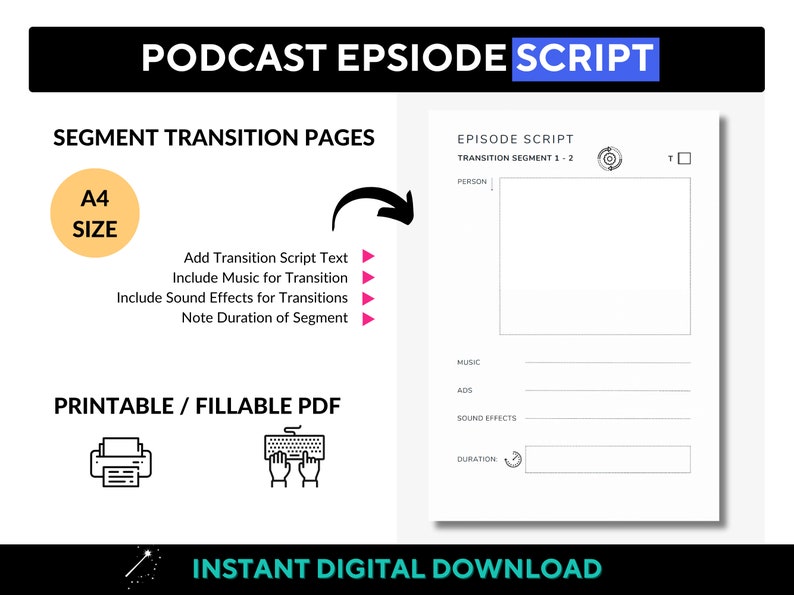 Podcast Episode Script Template, Printable Episode Preparation Template ...