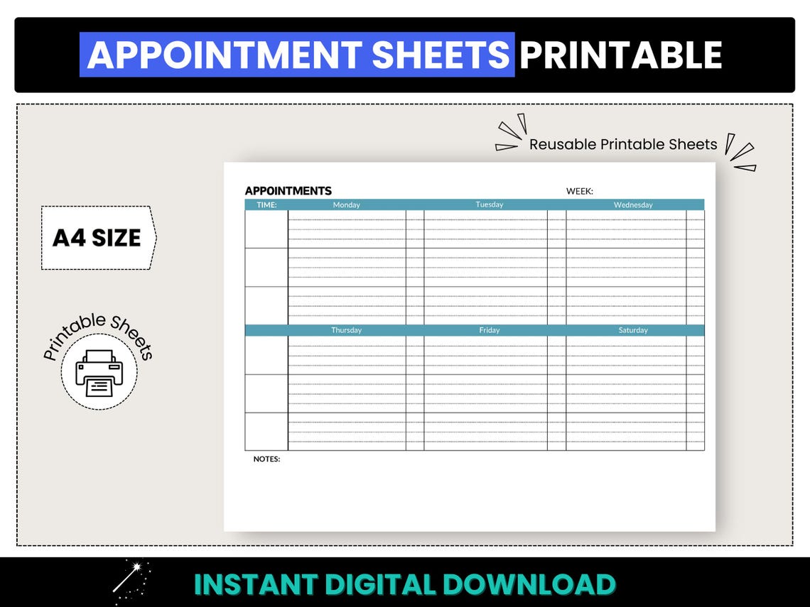 Appointment Sheets Printable, A4 Appointments Printable, A4 Landscape ...