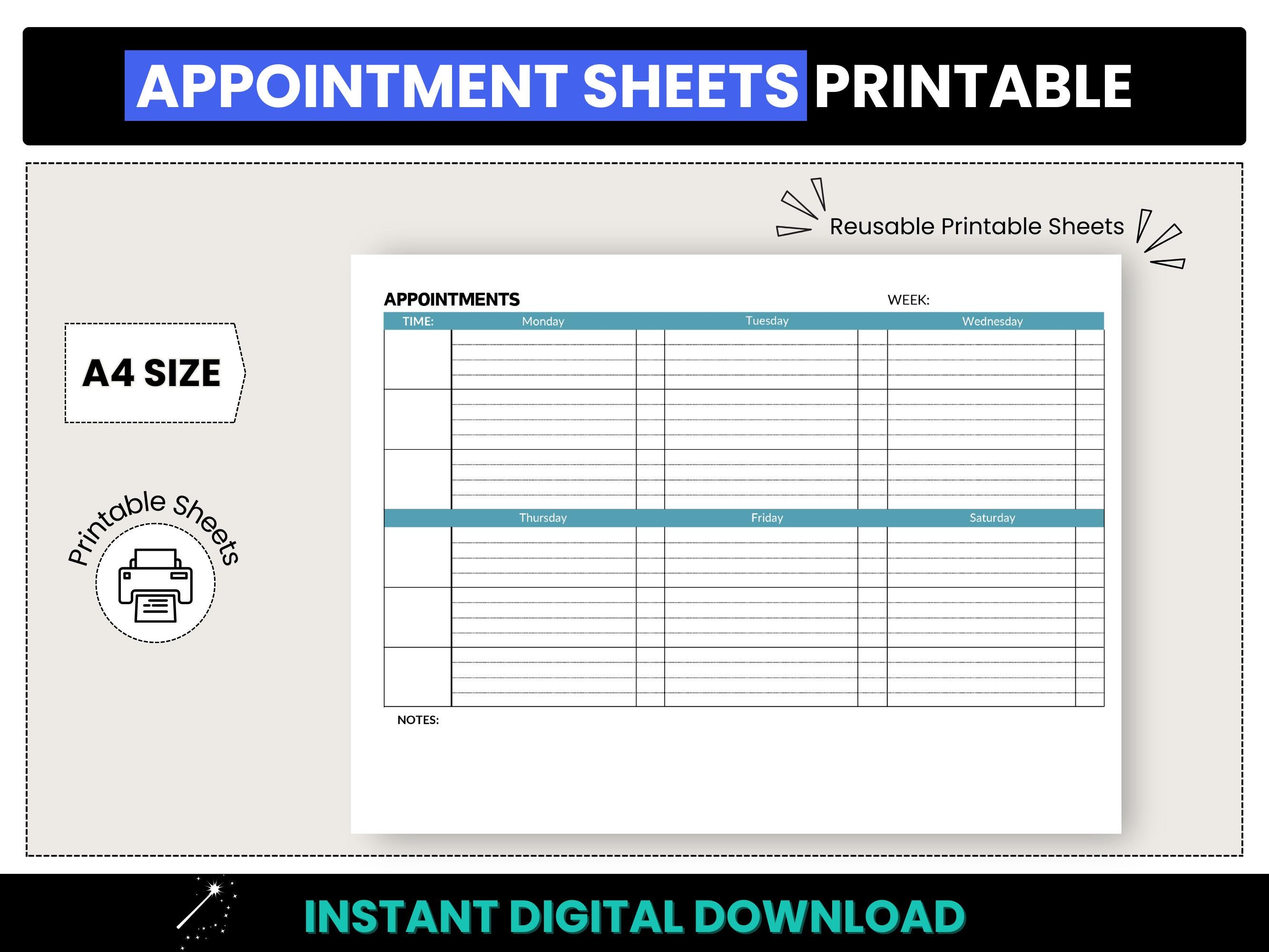 Appointment Sheets Printable, A4 Appointments Printable, A4 Landscape ...