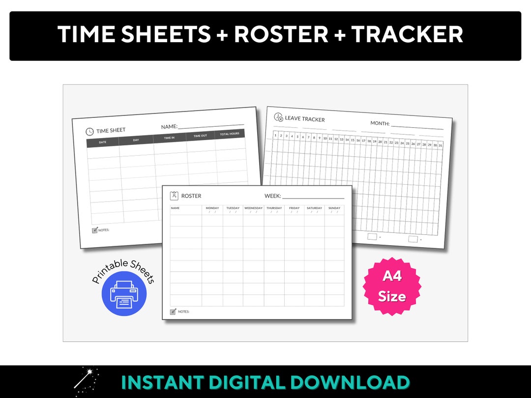 Timesheet Template Printable Weekly Roster Annual Leave - Etsy Canada