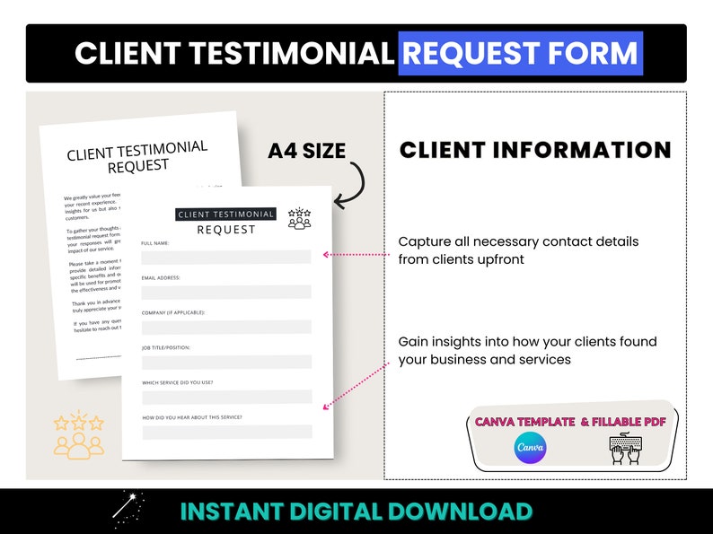 Client Testimonial Form, A4 Size Customer Testimonial Collection Form ...