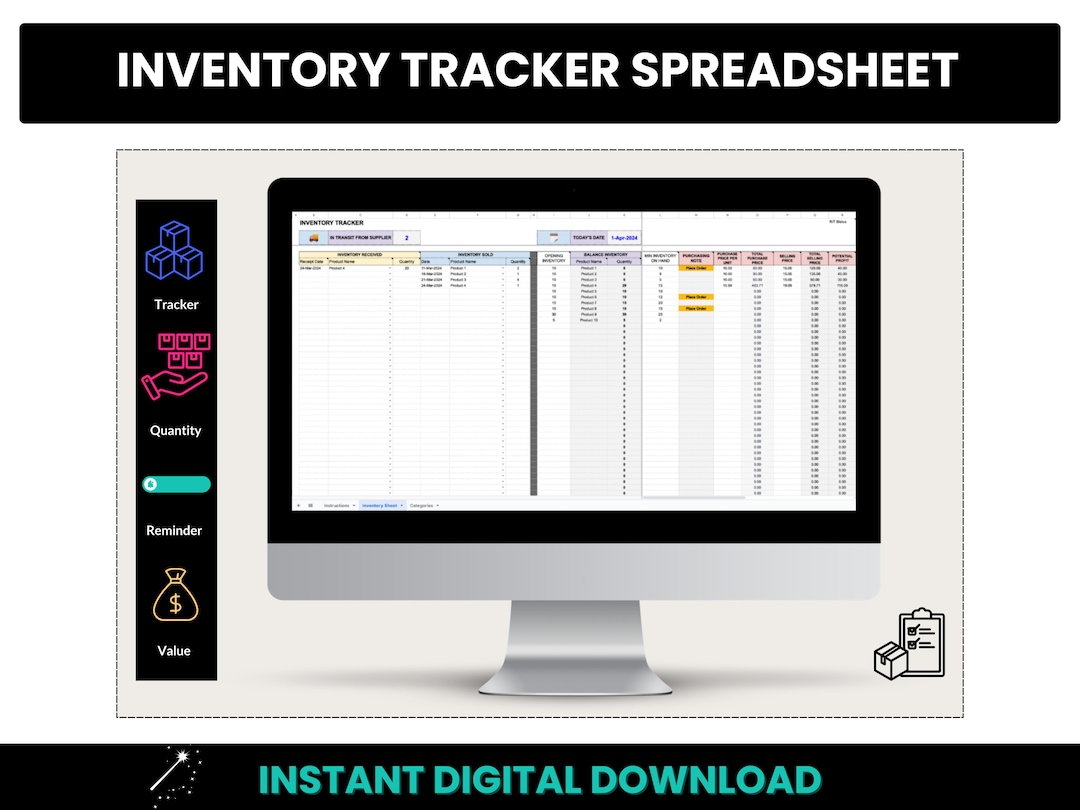 Inventory Tracker Spreadsheet, Product Inventory, Order Management ...