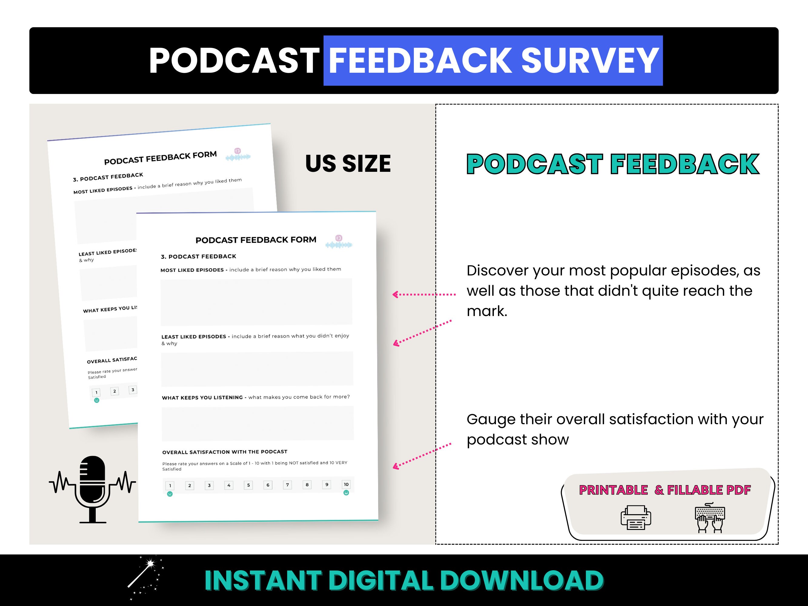Podcast Feedback Survey Template, US Size Podcast Show Questionnaire ...
