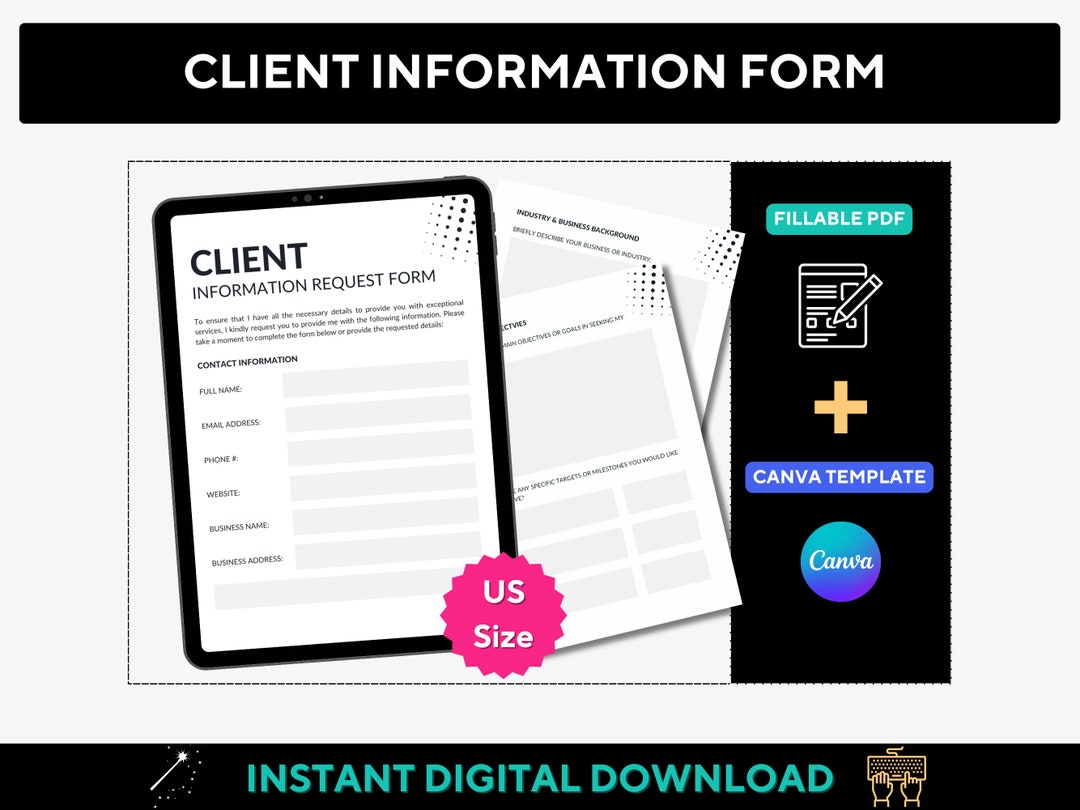 Client Information Request Form, US Size Fillable PDF Client Onboarding ...