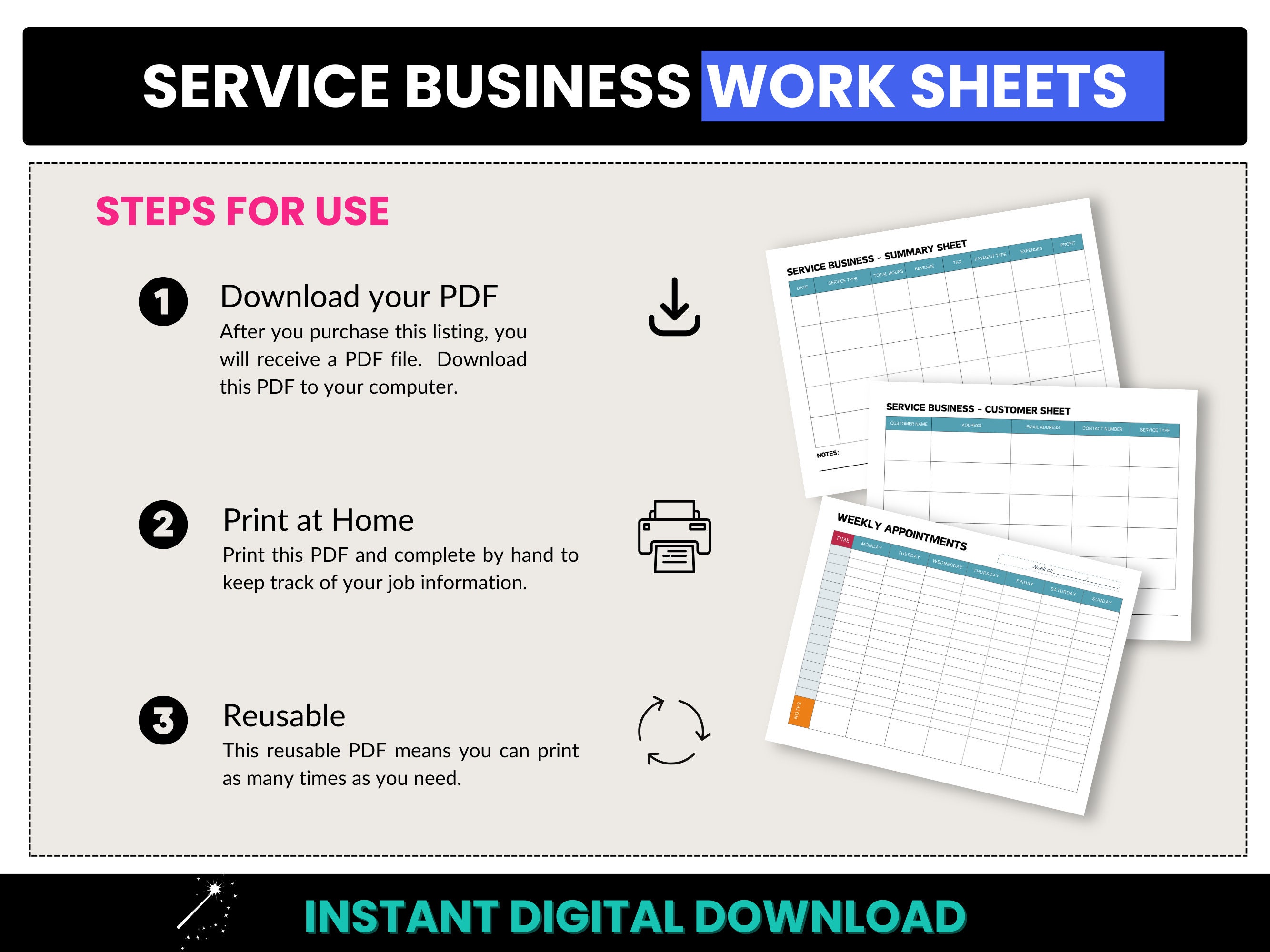 Service Business Work Sheets, Printable US Work Schedule Templates ...