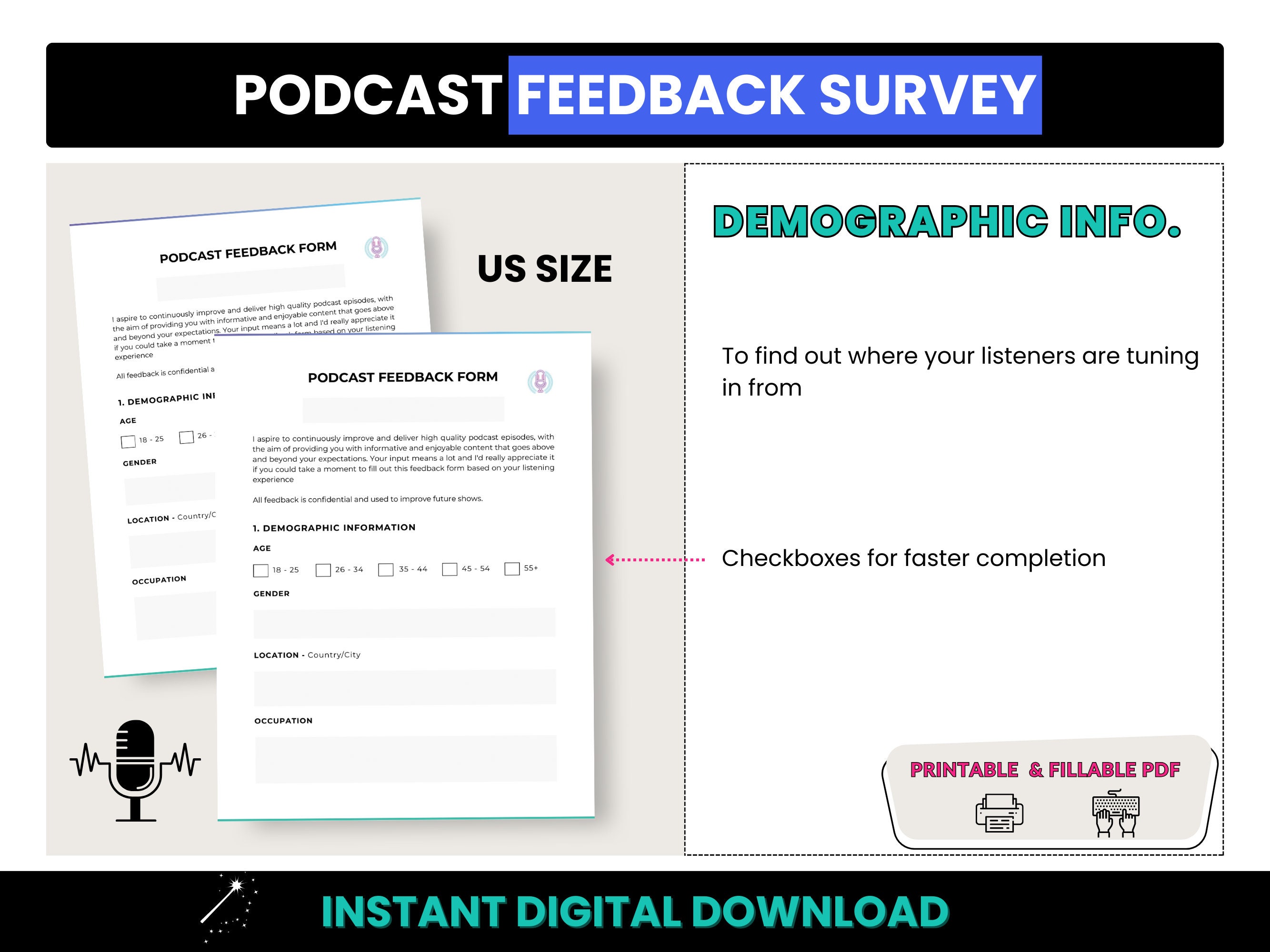 Podcast Feedback Survey Template, US Size Podcast Show Questionnaire ...