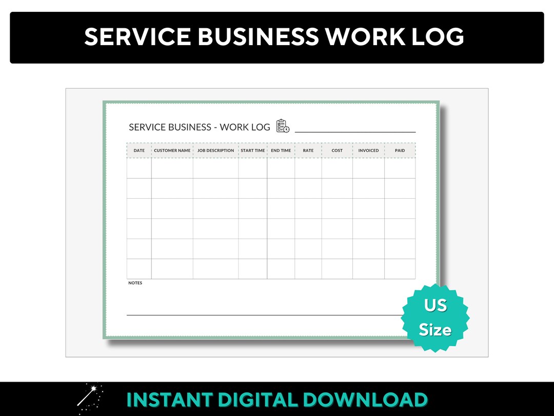 Service Business Work Log, Printable Template, US Size Work Schedule ...