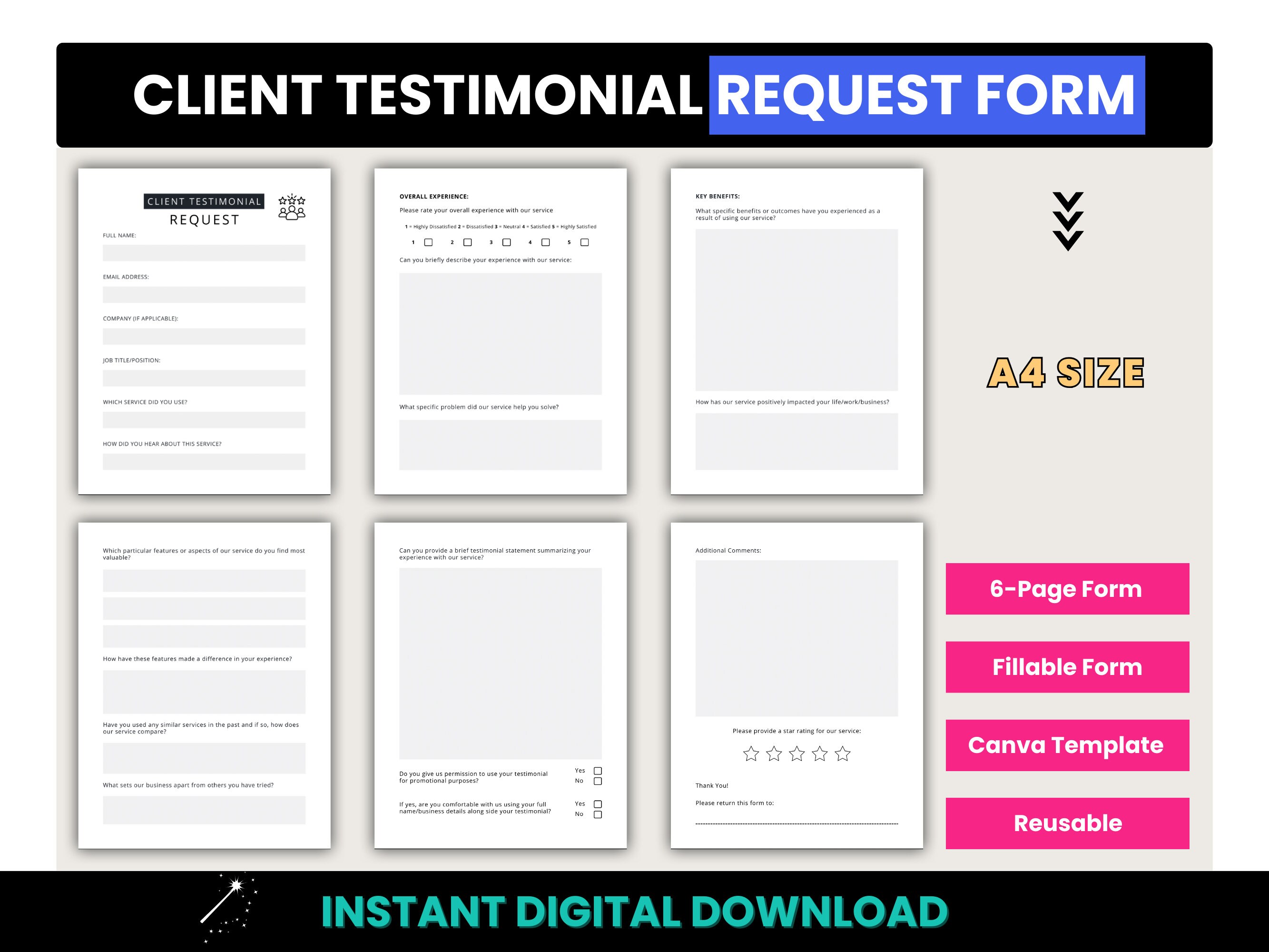Client Testimonial Form, A4 Size Customer Testimonial Collection Form ...