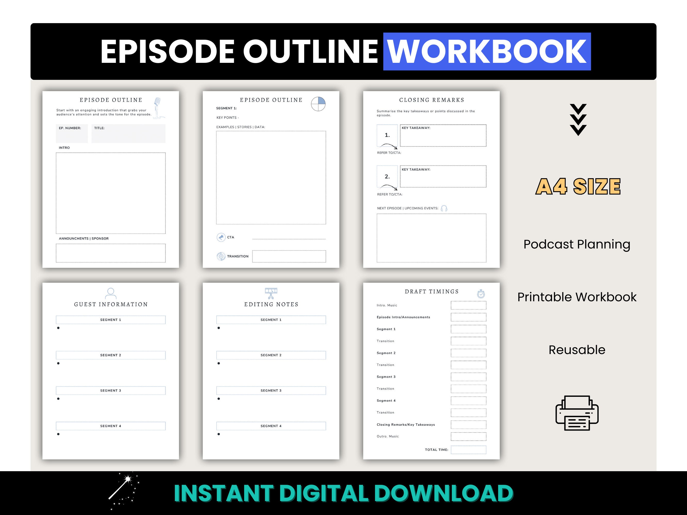 Podcast Episode Outline Workbook, A4 Size Podcast Episode Planning ...