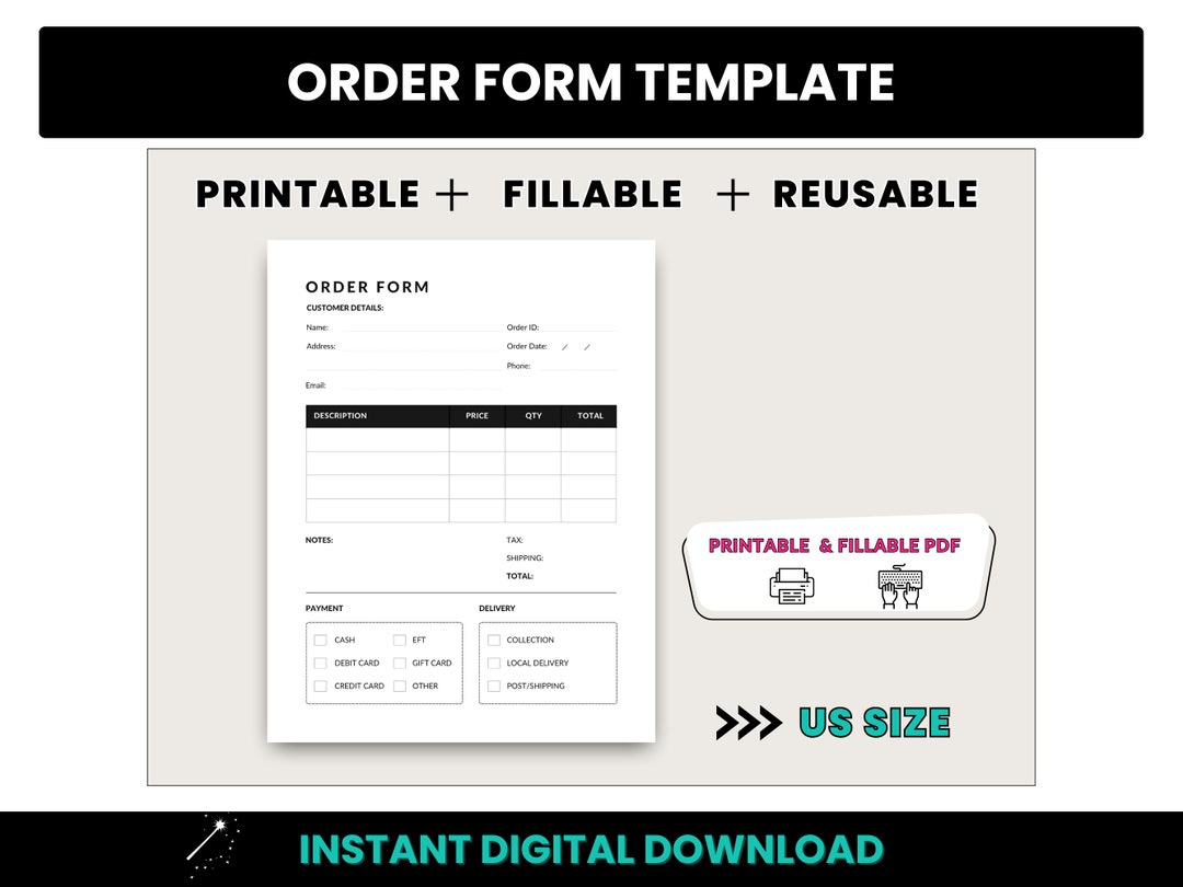 US Fillable Order Form Template: Printable Business Sales Order (PDF ...