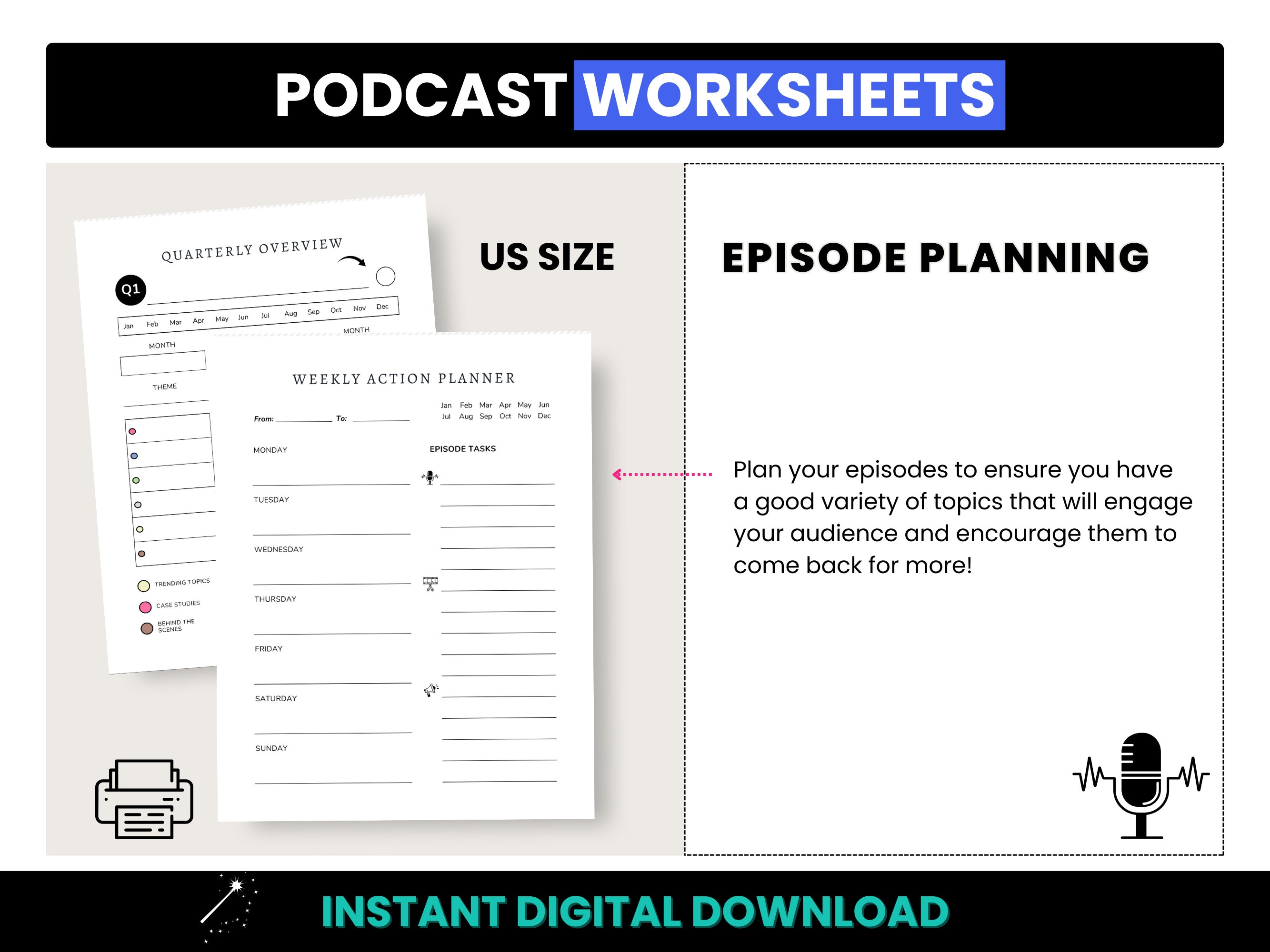 Podcast Planning Worksheets, US Size Podcast Planner, Podcast Printable ...