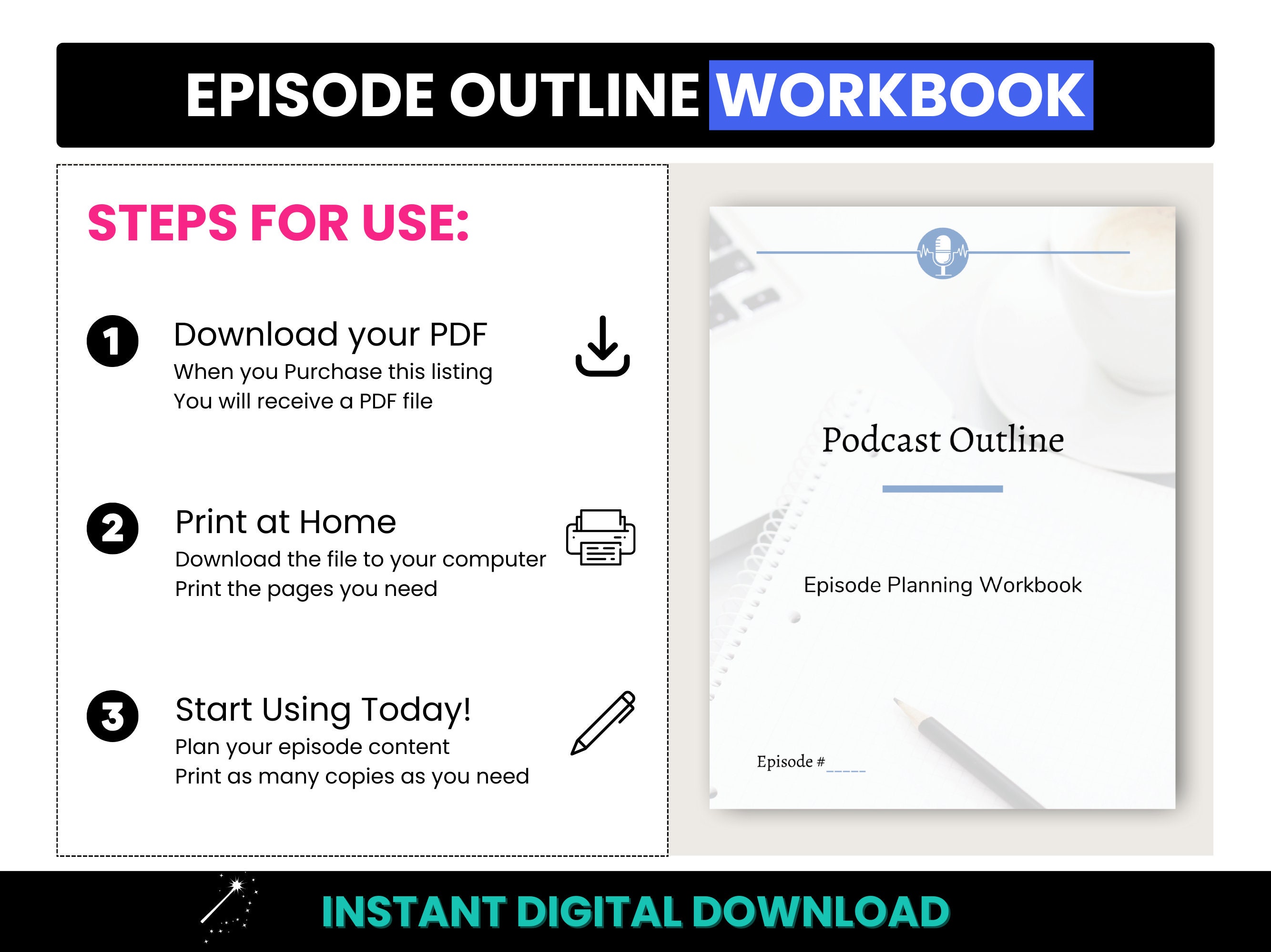 Podcast Episode Outline Workbook, A4 Size Podcast Episode Planning ...
