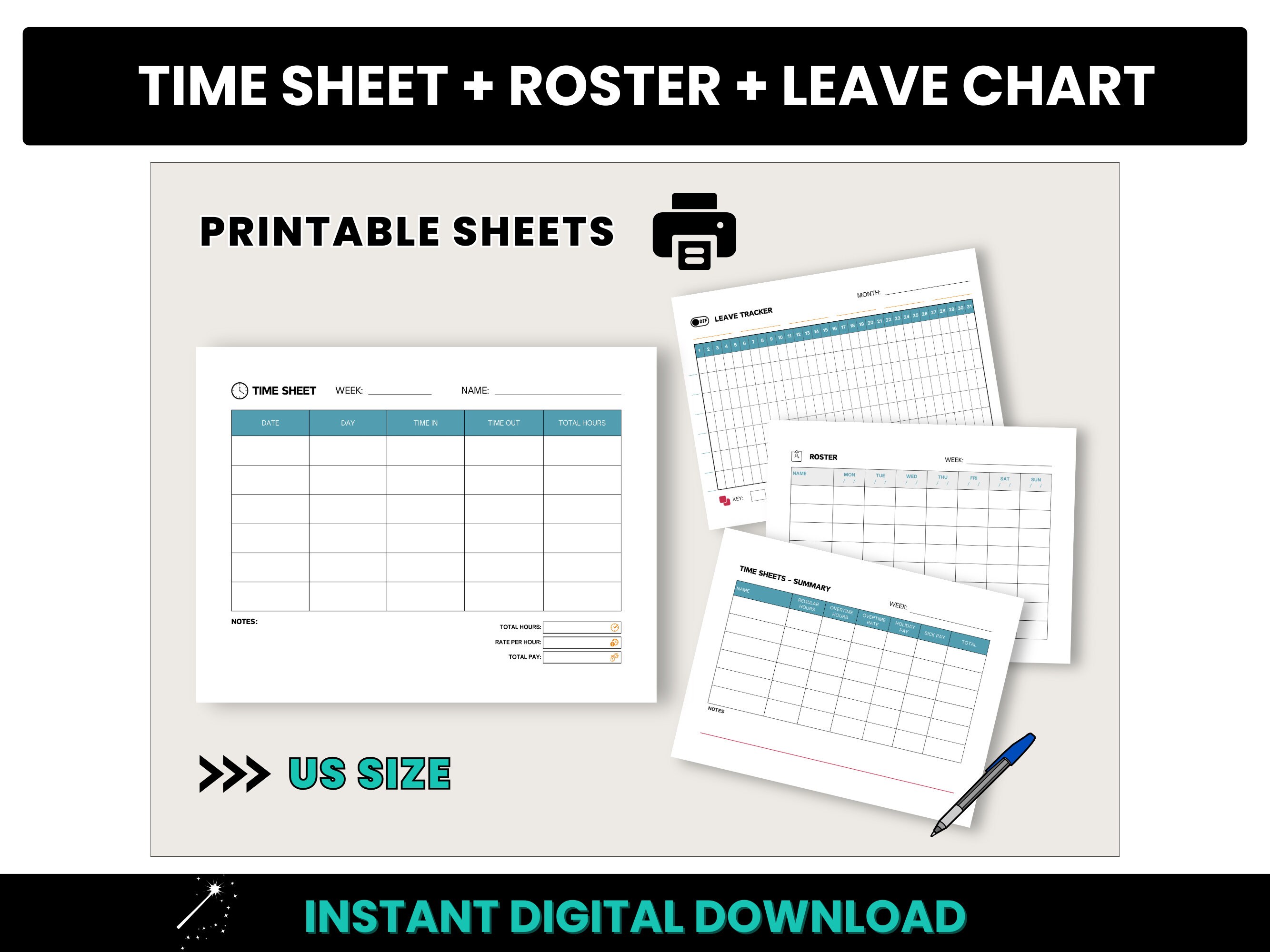 Time Sheet, Weekly Roster, Printable Vacation Chart, Printable Staff ...