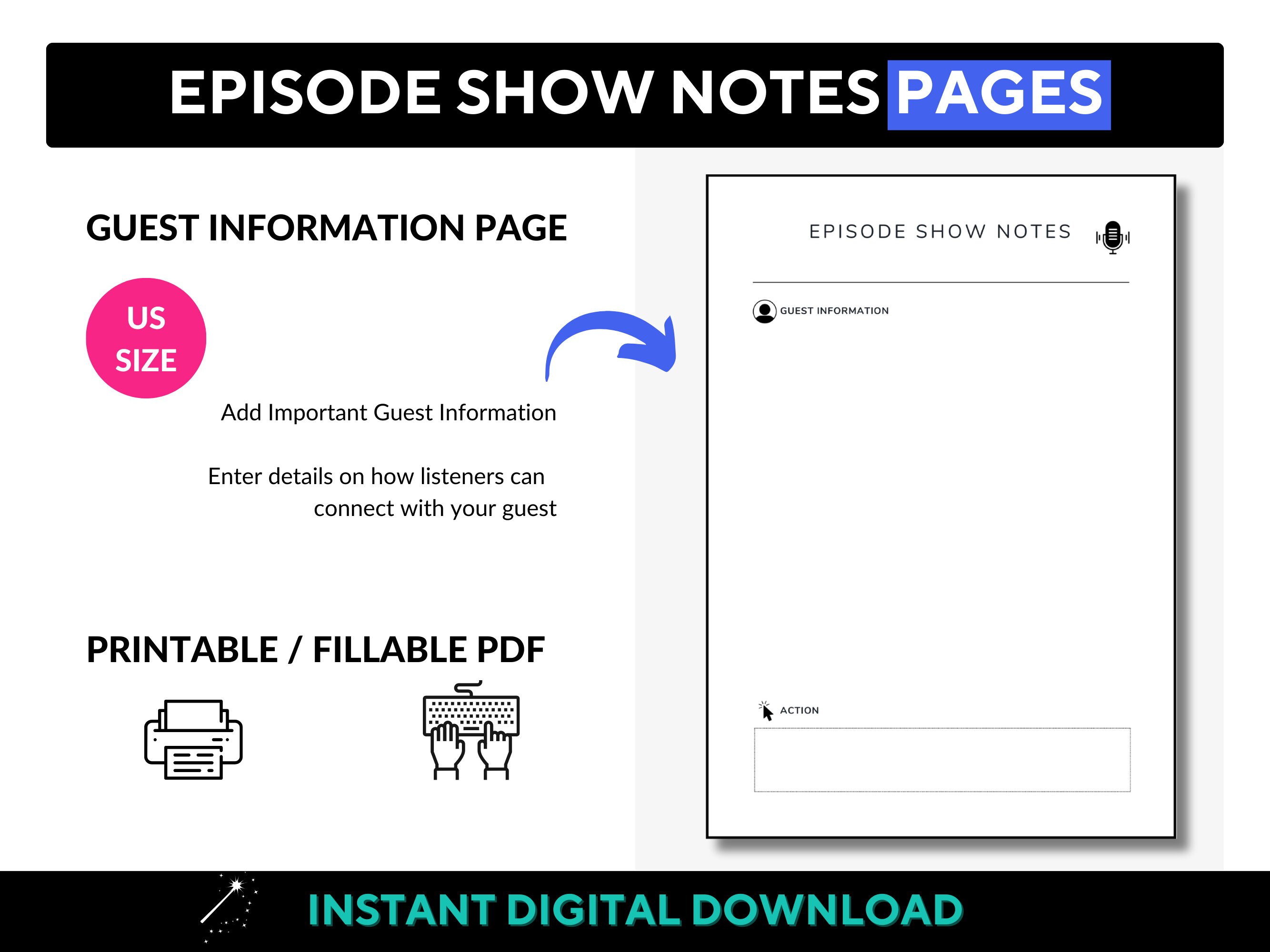Podcast Episode Show Notes Template, US Printable Podcast Show Notes ...