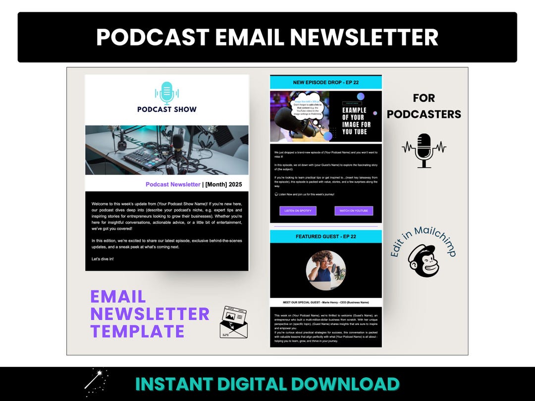 Podcast Email Newsletter Template, Editable Mailchimp Podcast Email ...