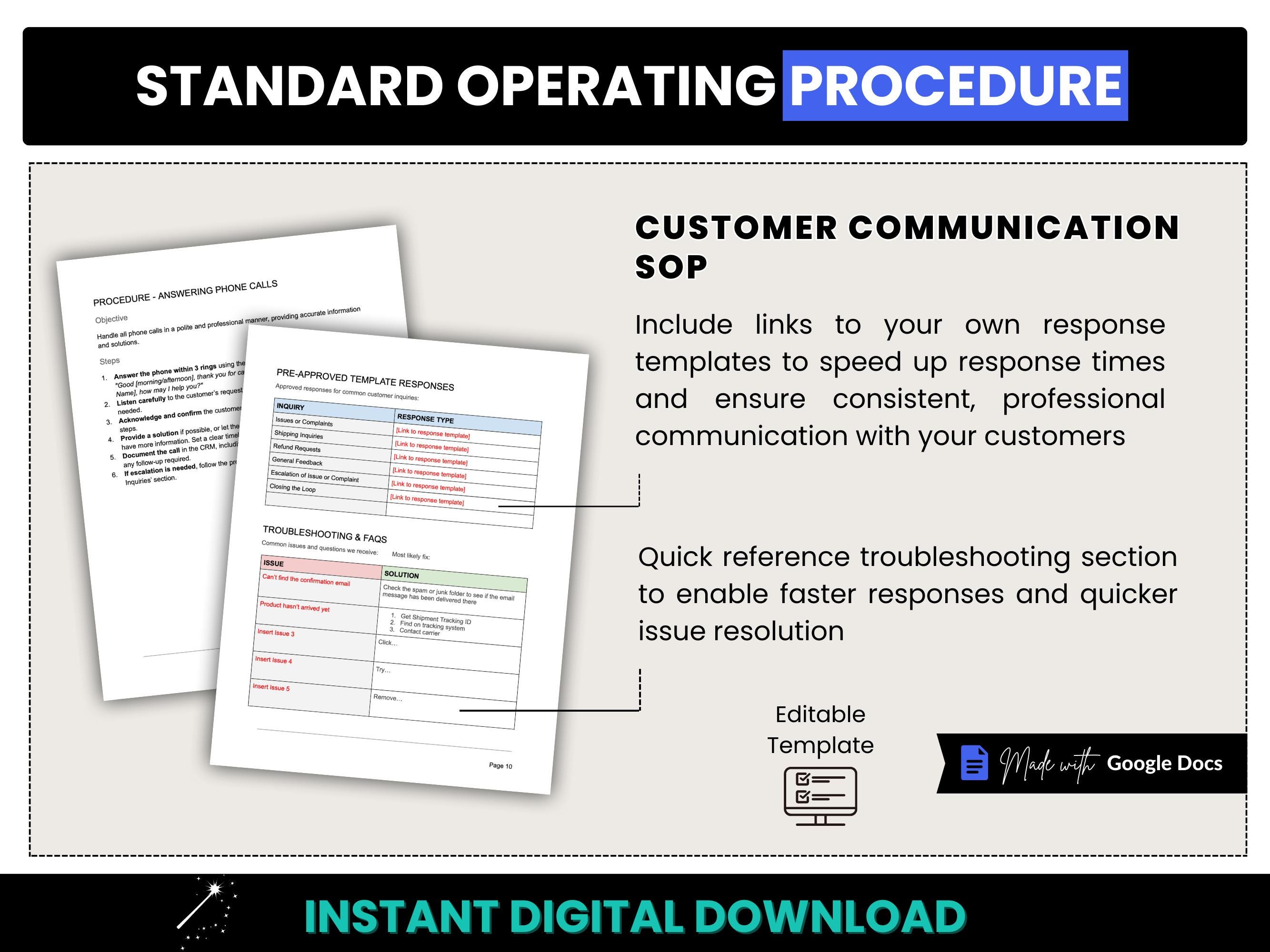 Customer Service SOP Template: Editable Google Docs (digital Download ...