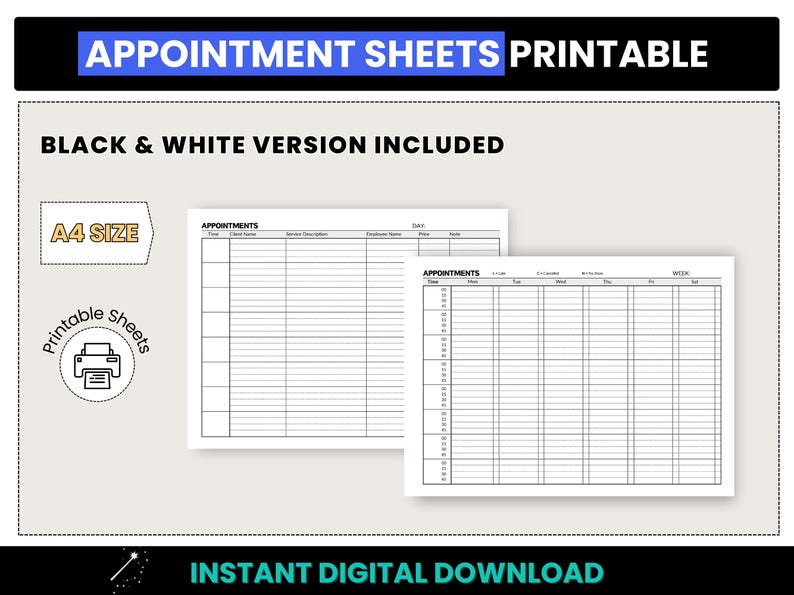 Appointment Sheets Printable, A4 Appointments Printable, A4 Landscape ...