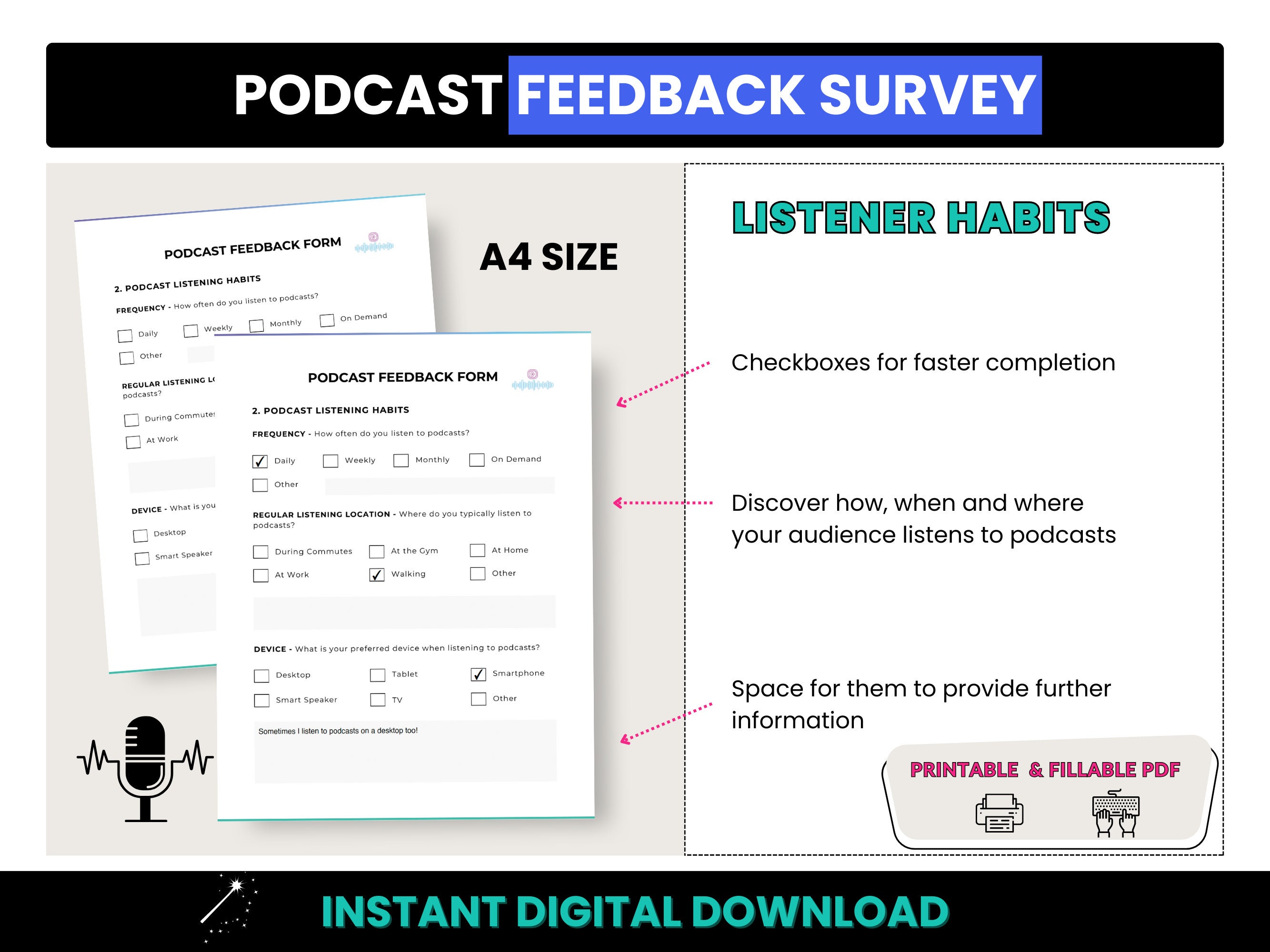 Podcast Feedback Survey Template, A4 Size Podcast Show Feedback Form ...