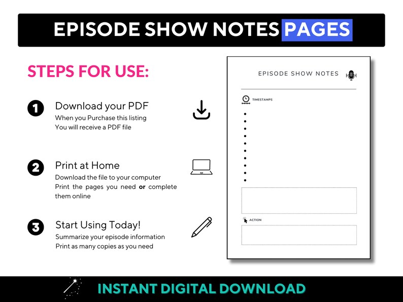 Podcast Episode Show Notes Template, US Printable Podcast Show Notes ...