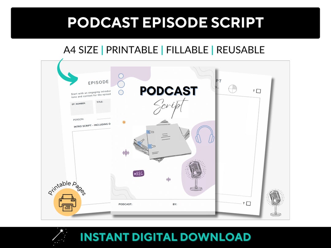 Podcast Episode Script Template, Printable Episode Preparation Template ...