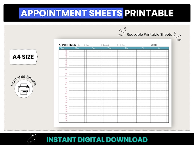 Appointment Sheets Printable, A4 Appointments Printable, A4 Landscape ...