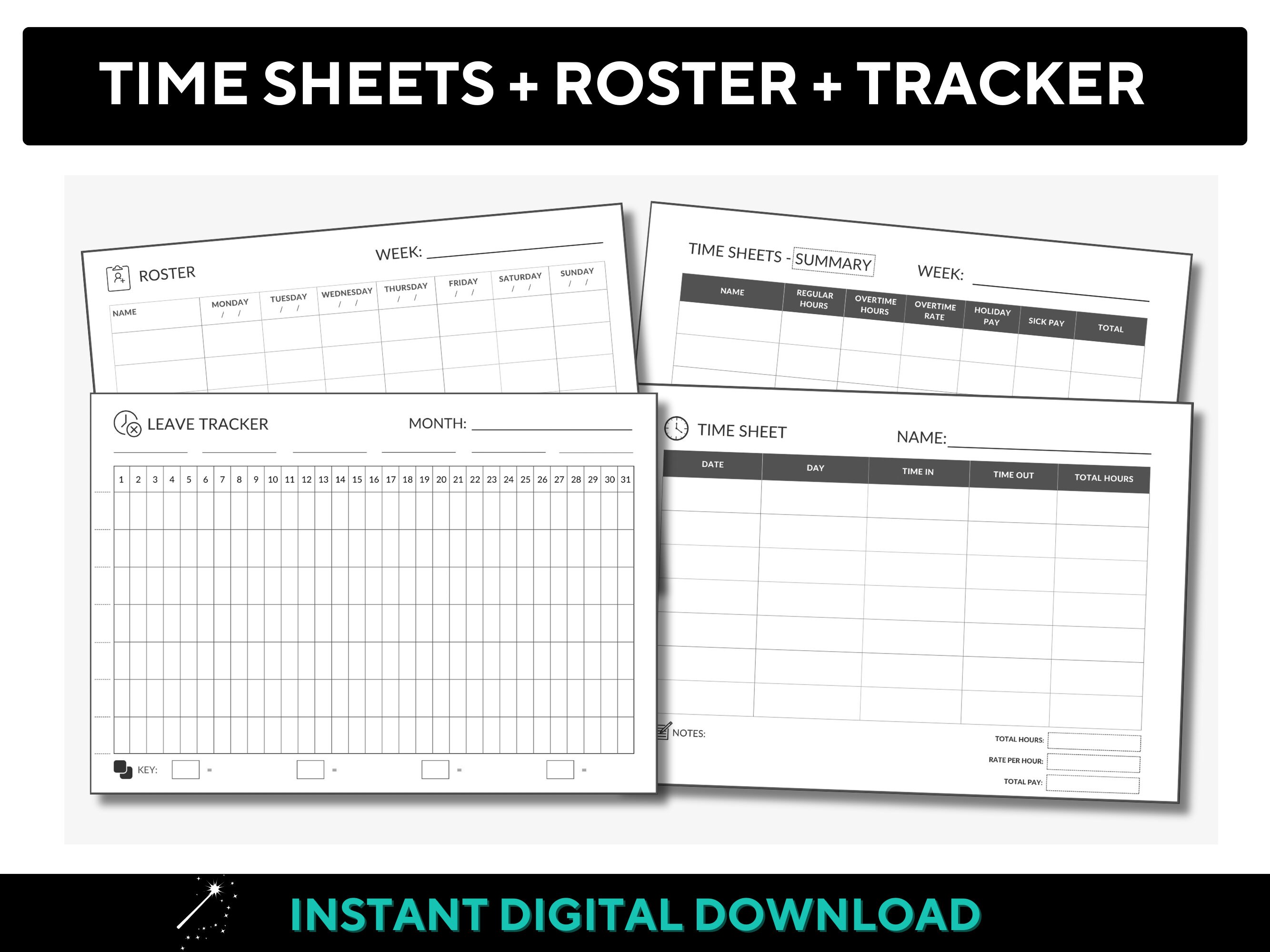Timesheet Template, Printable Weekly Roster, Annual Leave Tracker ...