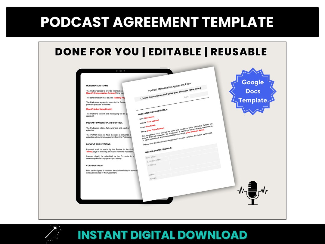 Podcast Agreement Form, Editable Podcast Sponsorship, Simple Podcast ...
