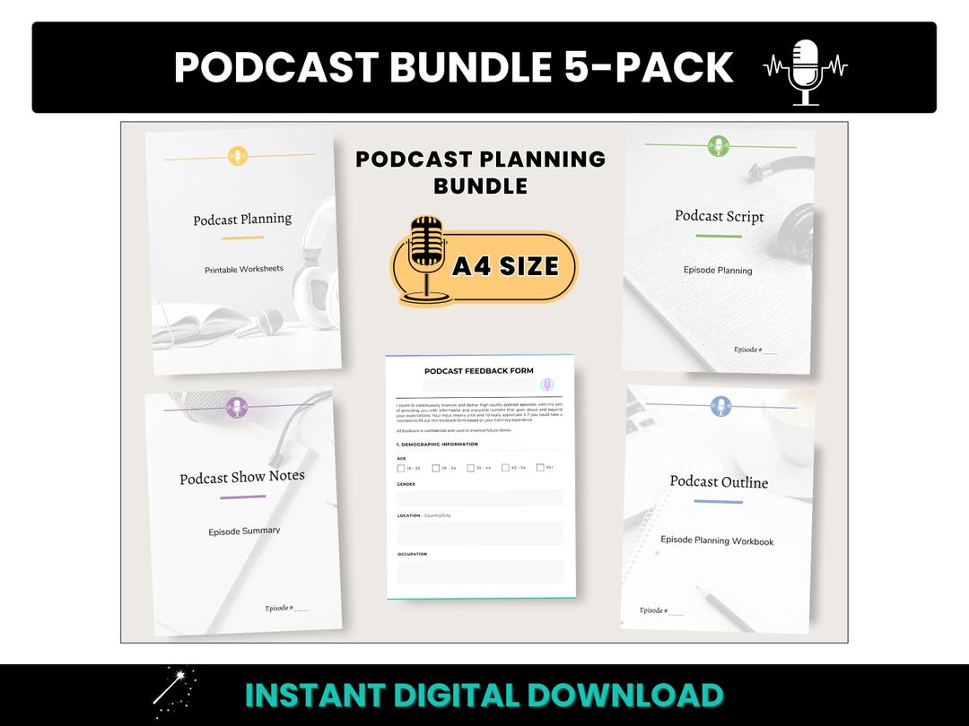 Podcast Template Bundle, A4 Size Podcast Planning Printables, Episode ...
