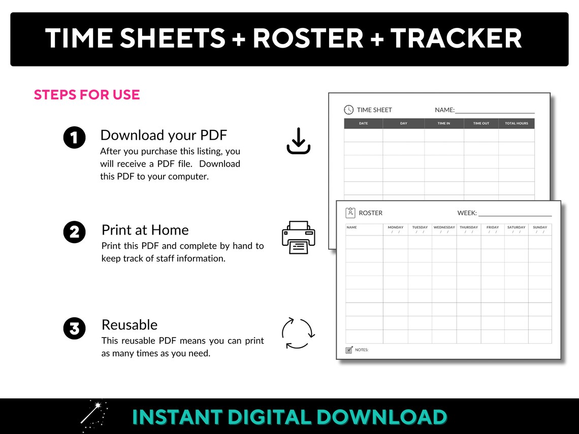 Timesheet Template Printable Weekly Roster Annual Leave - Etsy Canada