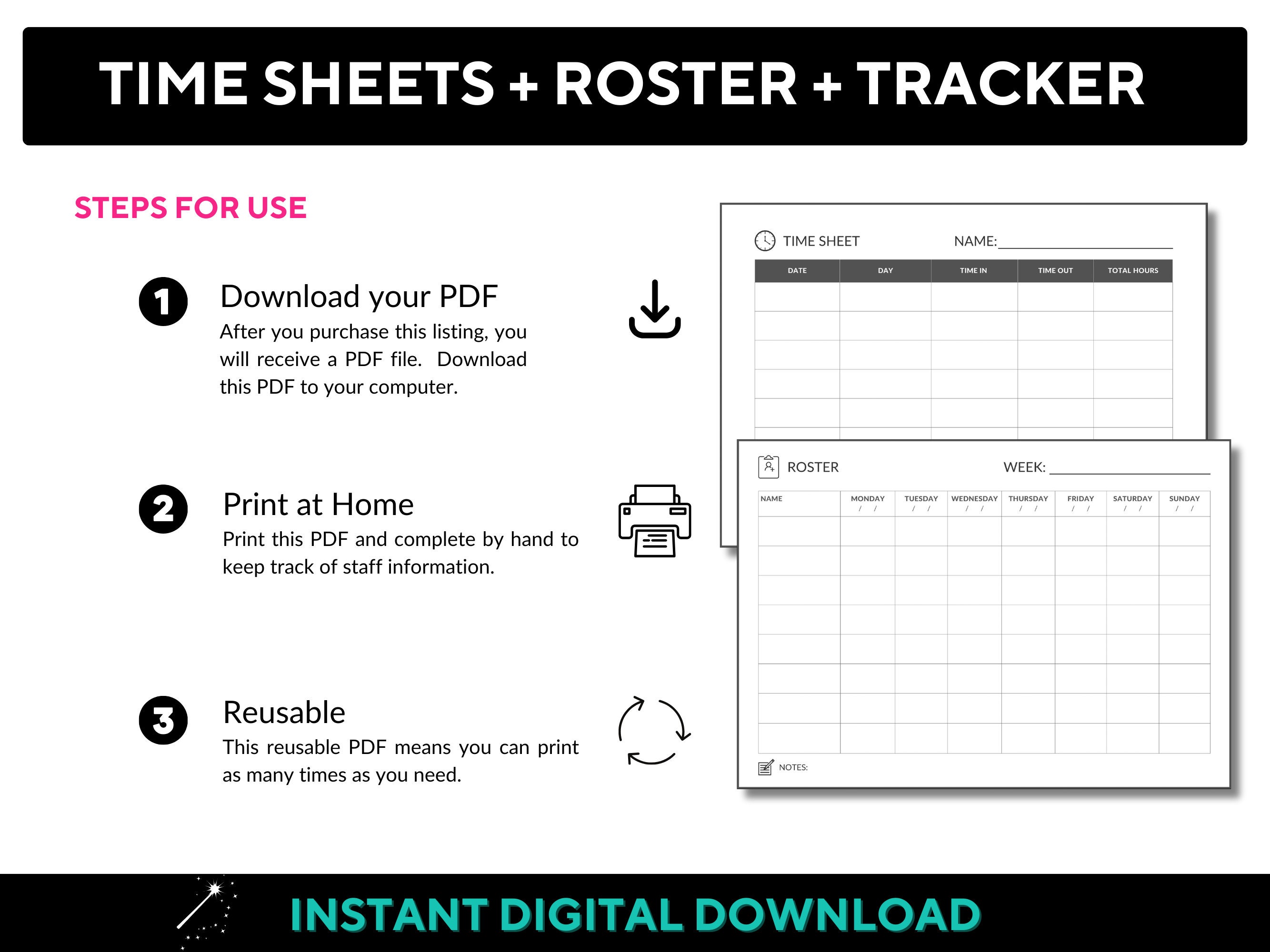 Timesheet Template Printable Weekly Roster Annual Leave - Etsy Canada