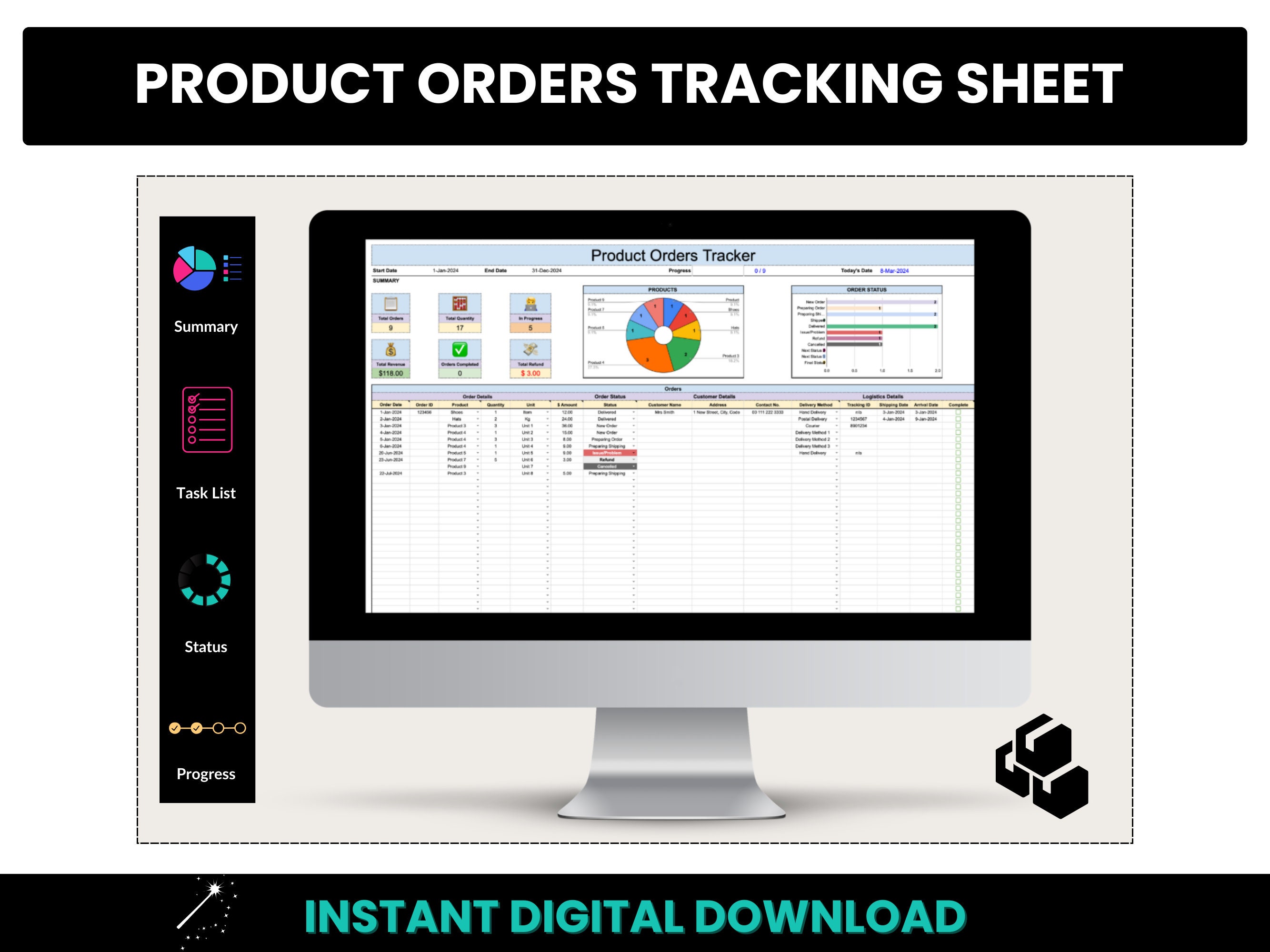 Product Orders Tracking Sheet, Product Management Tool, Small Business ...