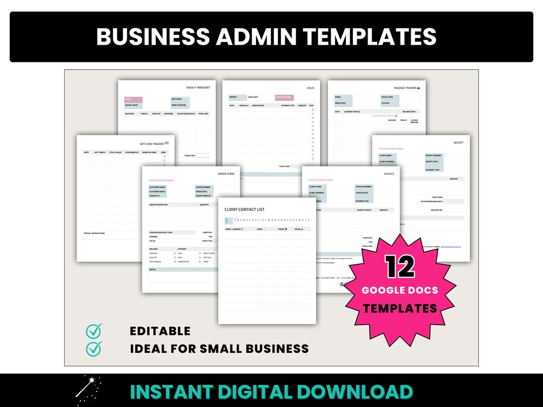 Business Admin Templates, Small Business Admin Bundle Google Documents ...