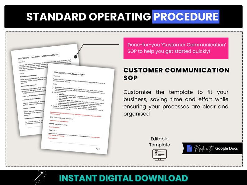 Customer Service SOP Template: Editable Google Docs (digital Download ...