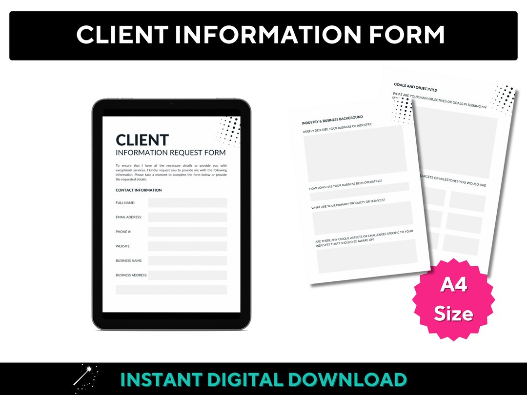 A4 Size Client Information Request Form Fillable PDF Client - Etsy UK