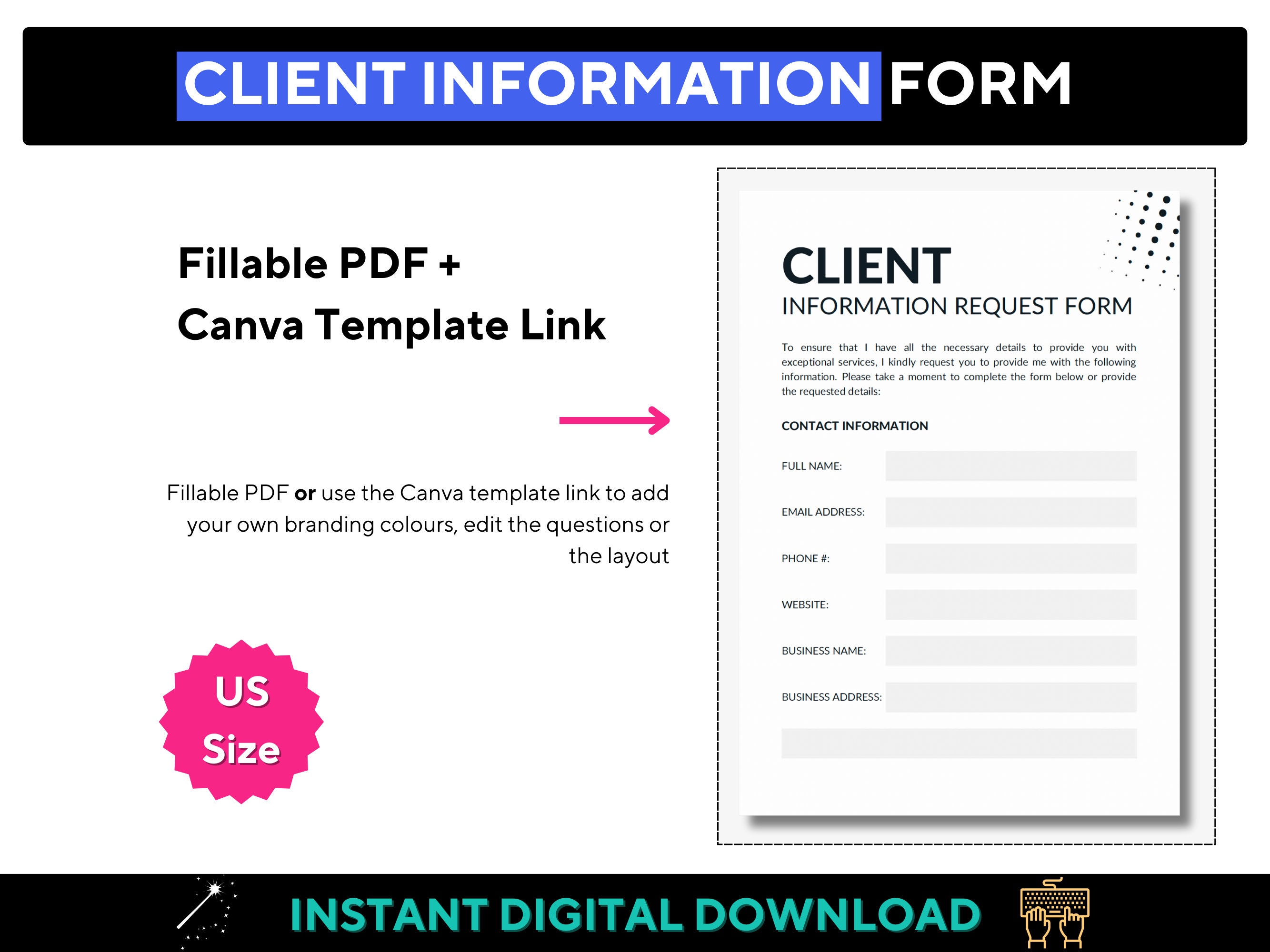 Client Information Request Form, US Size Fillable PDF Client Onboarding ...