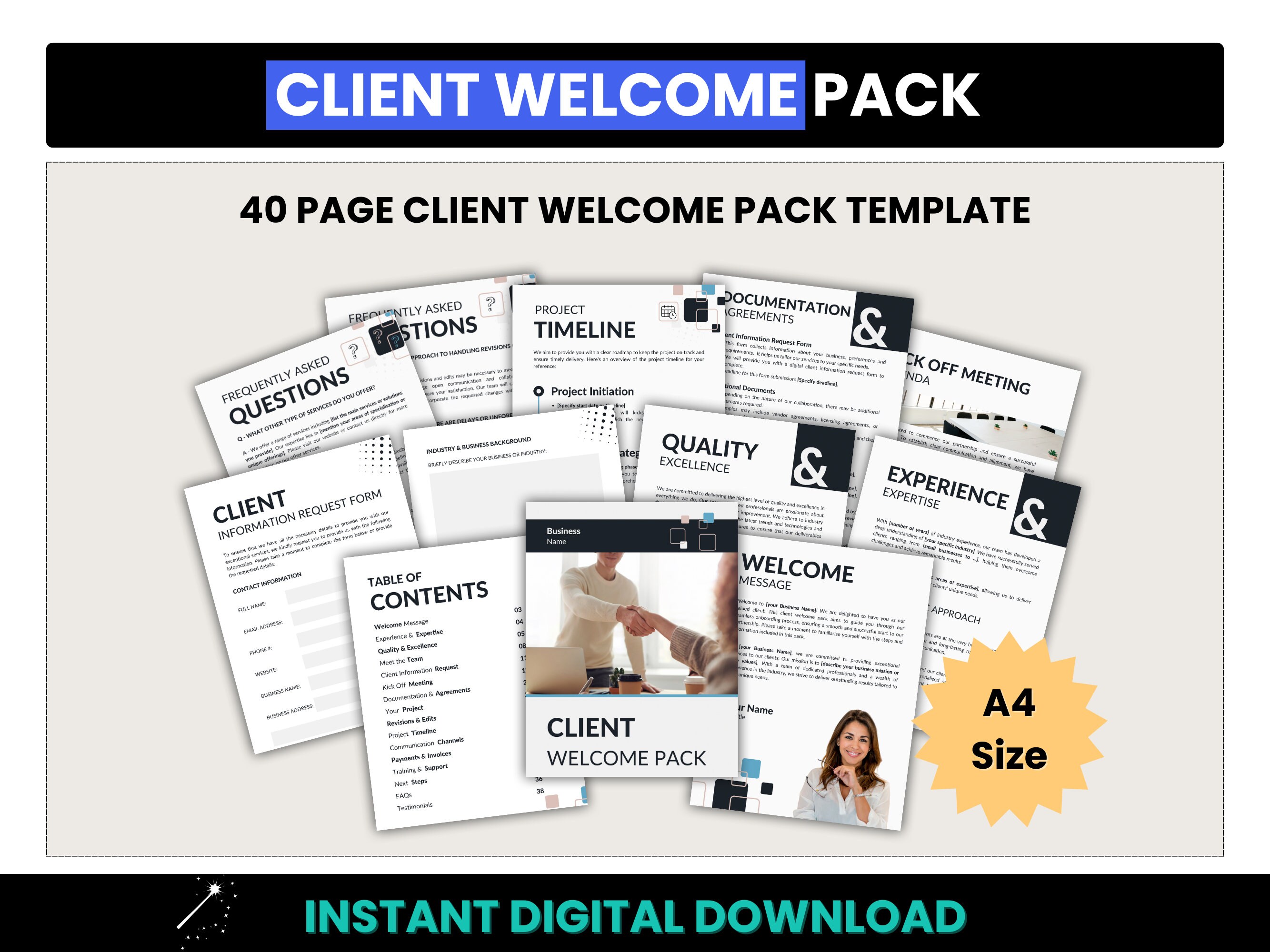 Client Welcome Pack, A4 Size Client Onboarding Template, Editable Canva ...