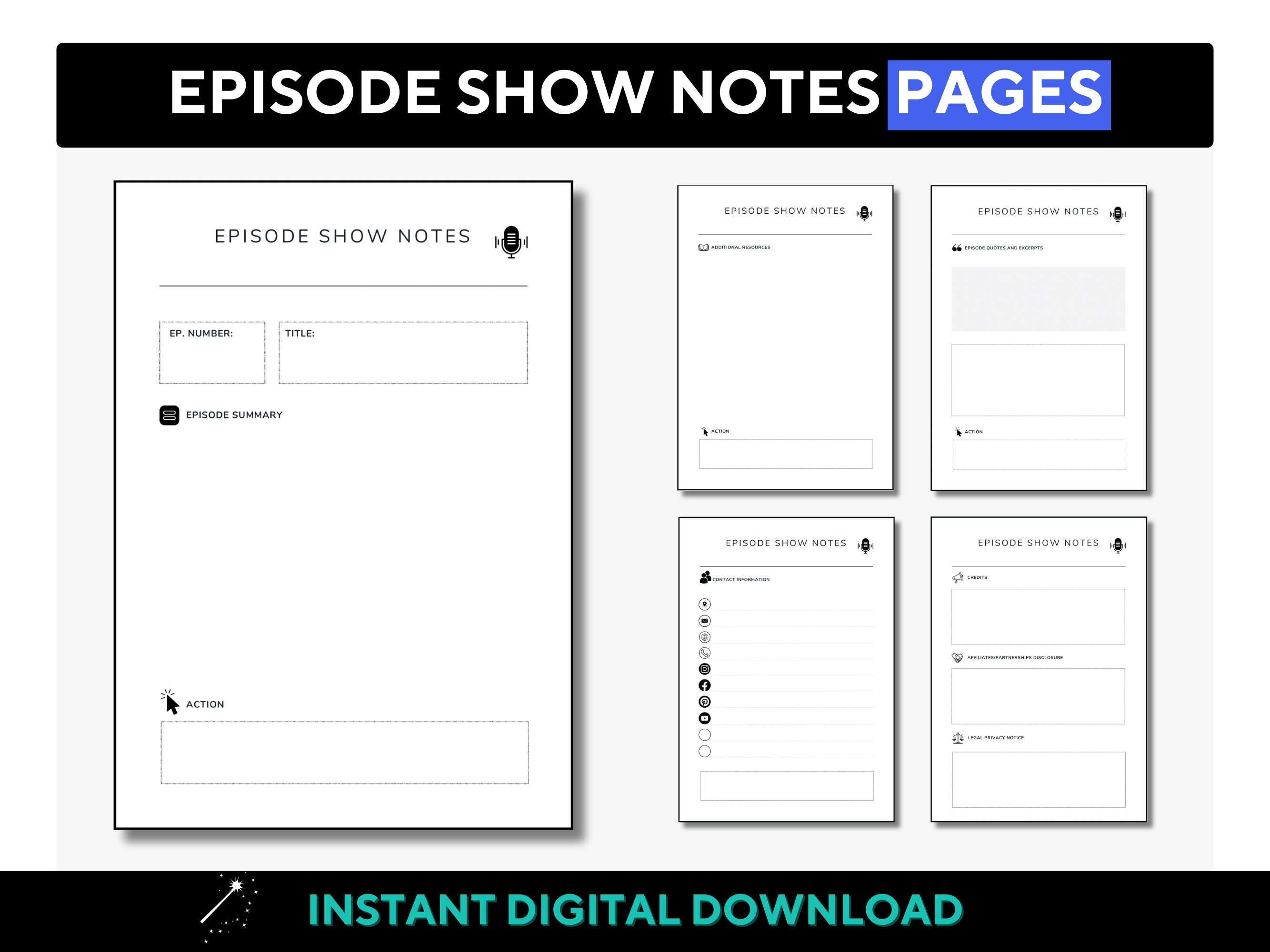 Podcast Episode Show Notes Template, US Printable Podcast Show Notes ...