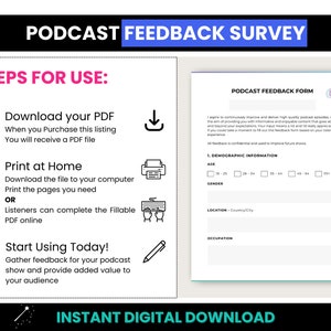 Podcast Feedback Survey Template, US Size Podcast Show Questionnaire ...