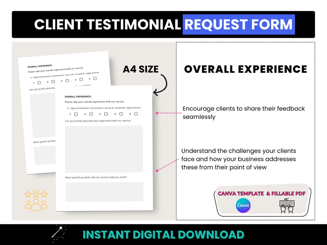 Client Testimonial Form, A4 Size Customer Testimonial Collection Form ...