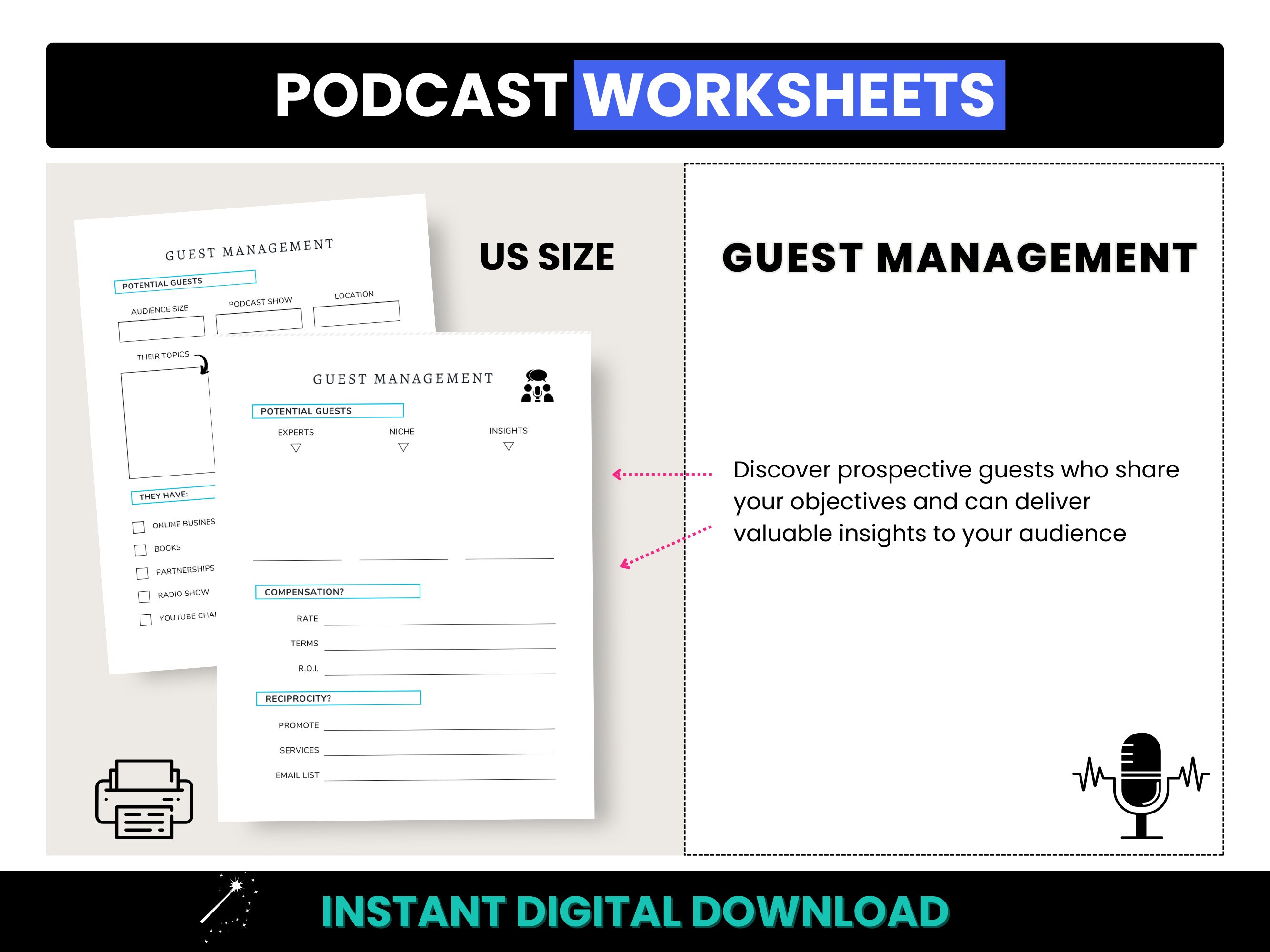 Podcast Planning Worksheets, US Size Podcast Planner, Podcast Printable ...