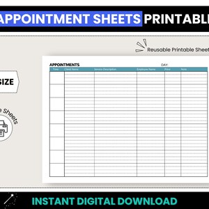 Appointment Sheets Printable, A4 Appointments Printable, A4 Landscape Appointment Sheet, Daily ...