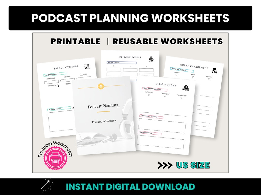 Podcast Planning Worksheets, US Size Podcast Planner, Podcast Printable ...