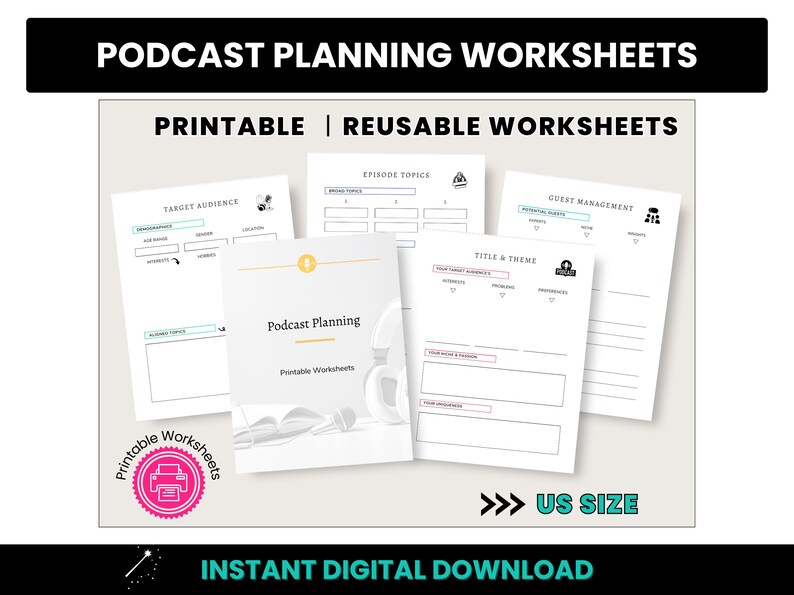 Podcast Planning Worksheets, US Size Podcast Planner, Podcast Printable ...