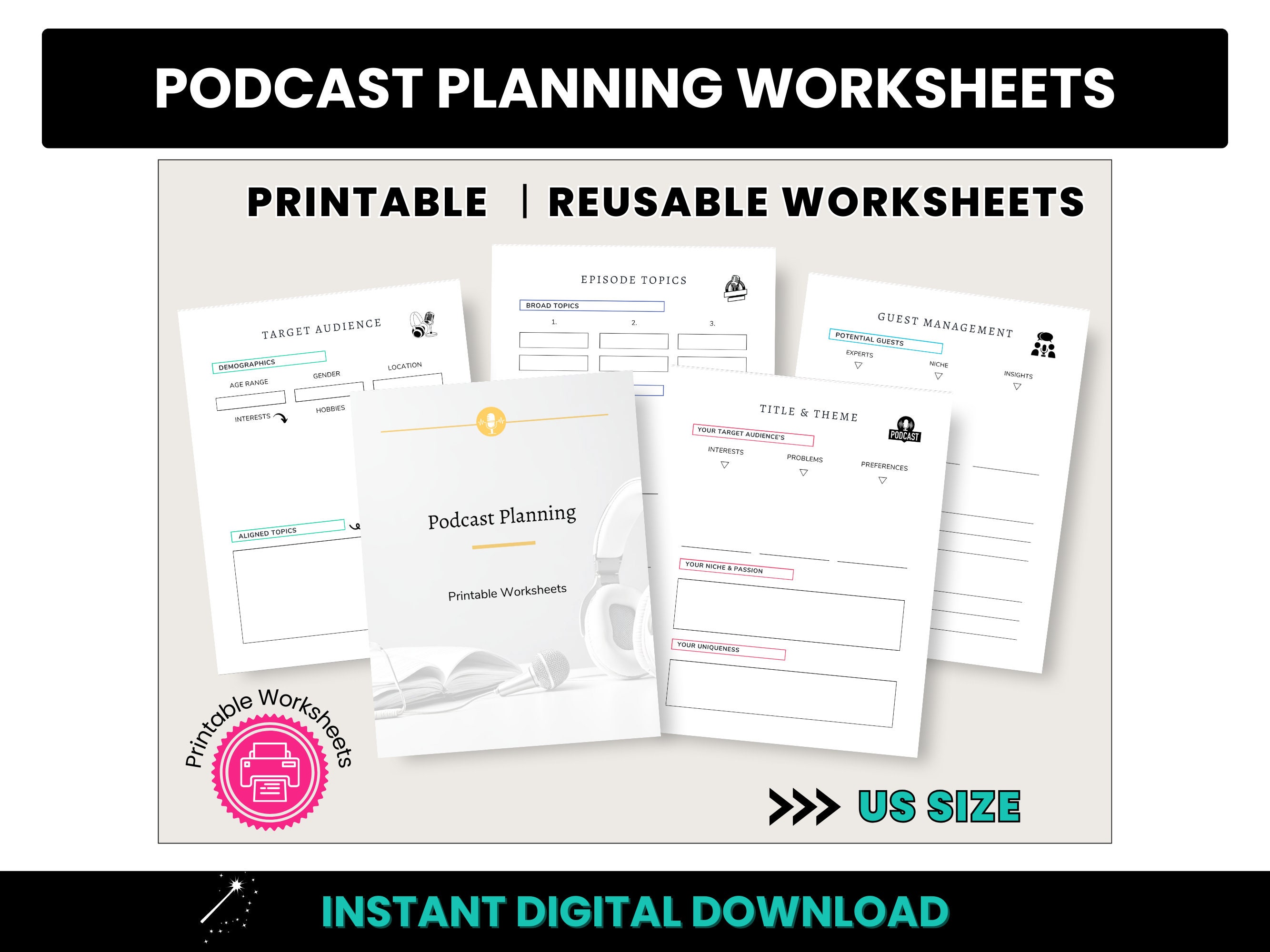 Podcast Planning Worksheets, US Size Podcast Planner, Podcast Printable ...