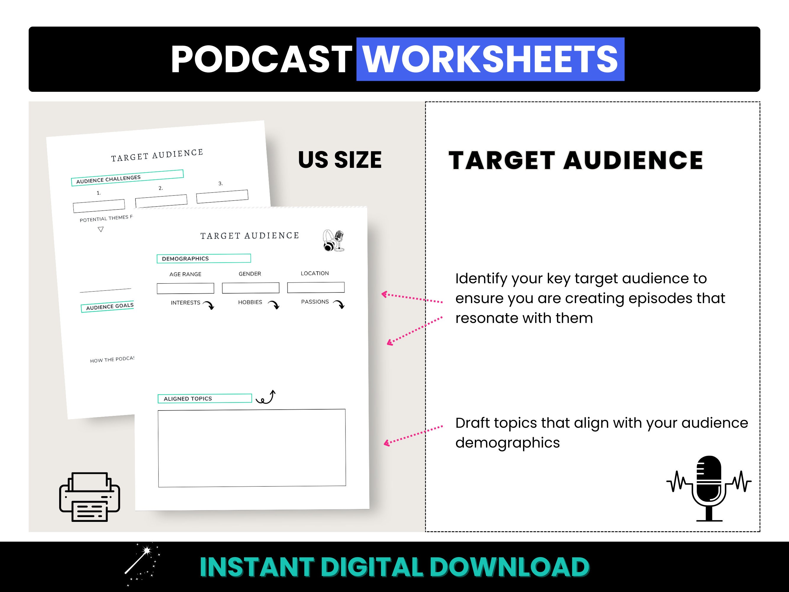 Podcast Planning Worksheets, US Size Podcast Planner, Podcast Printable ...