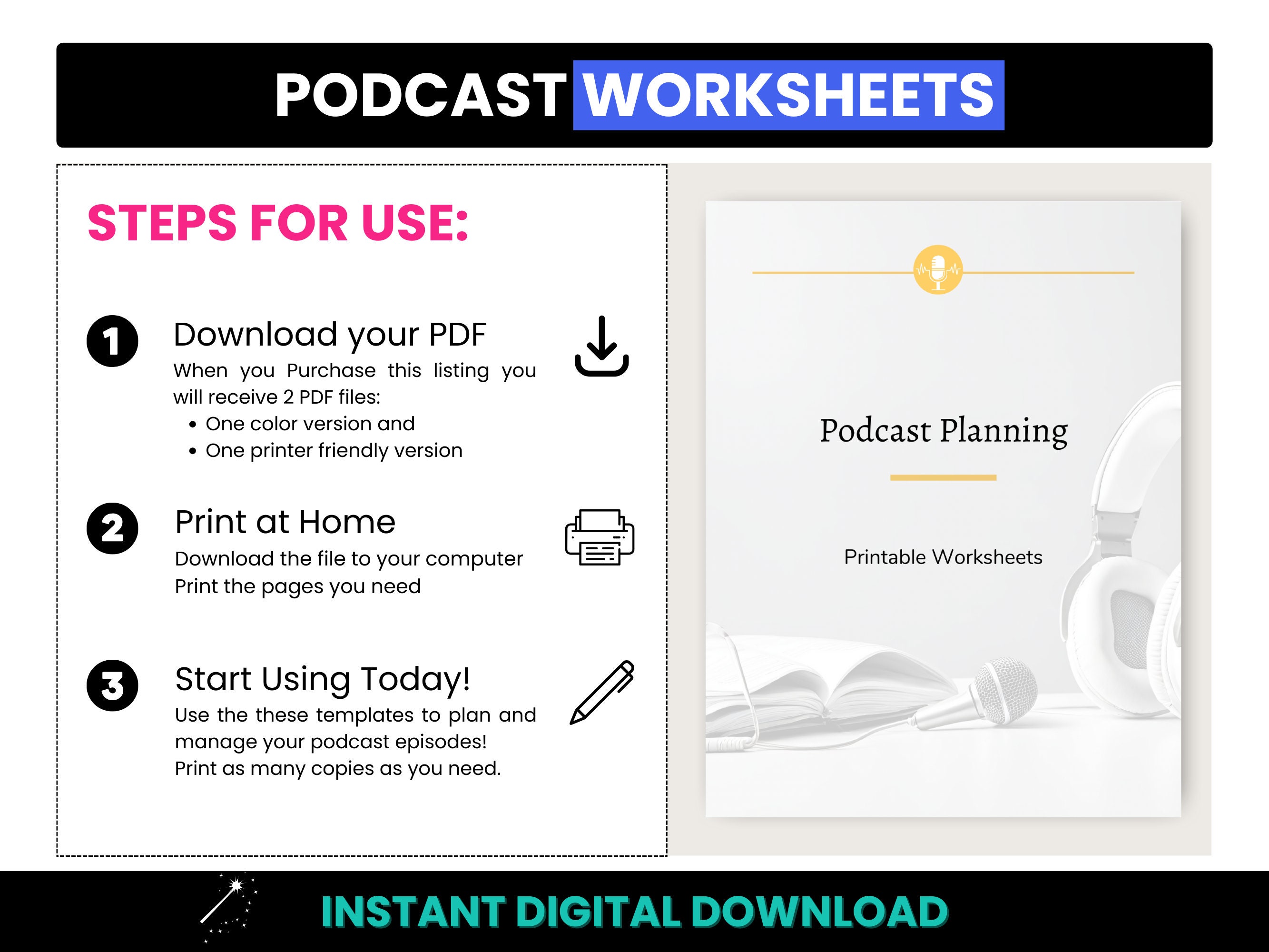 Podcast Planning Worksheets, US Size Podcast Planner, Podcast Printable ...