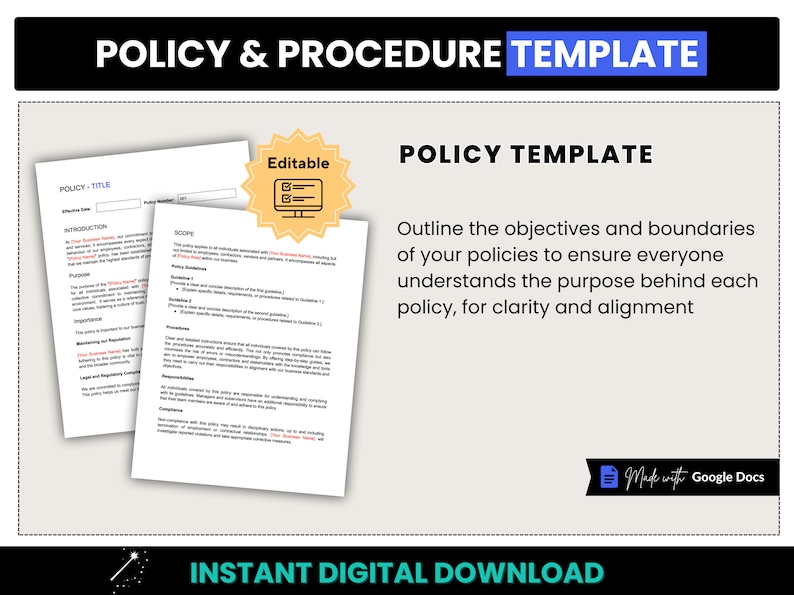 Editable Policy & Procedure Template: Small Business Google Docs ...